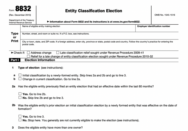 Form 8832: Entity Classification Election
