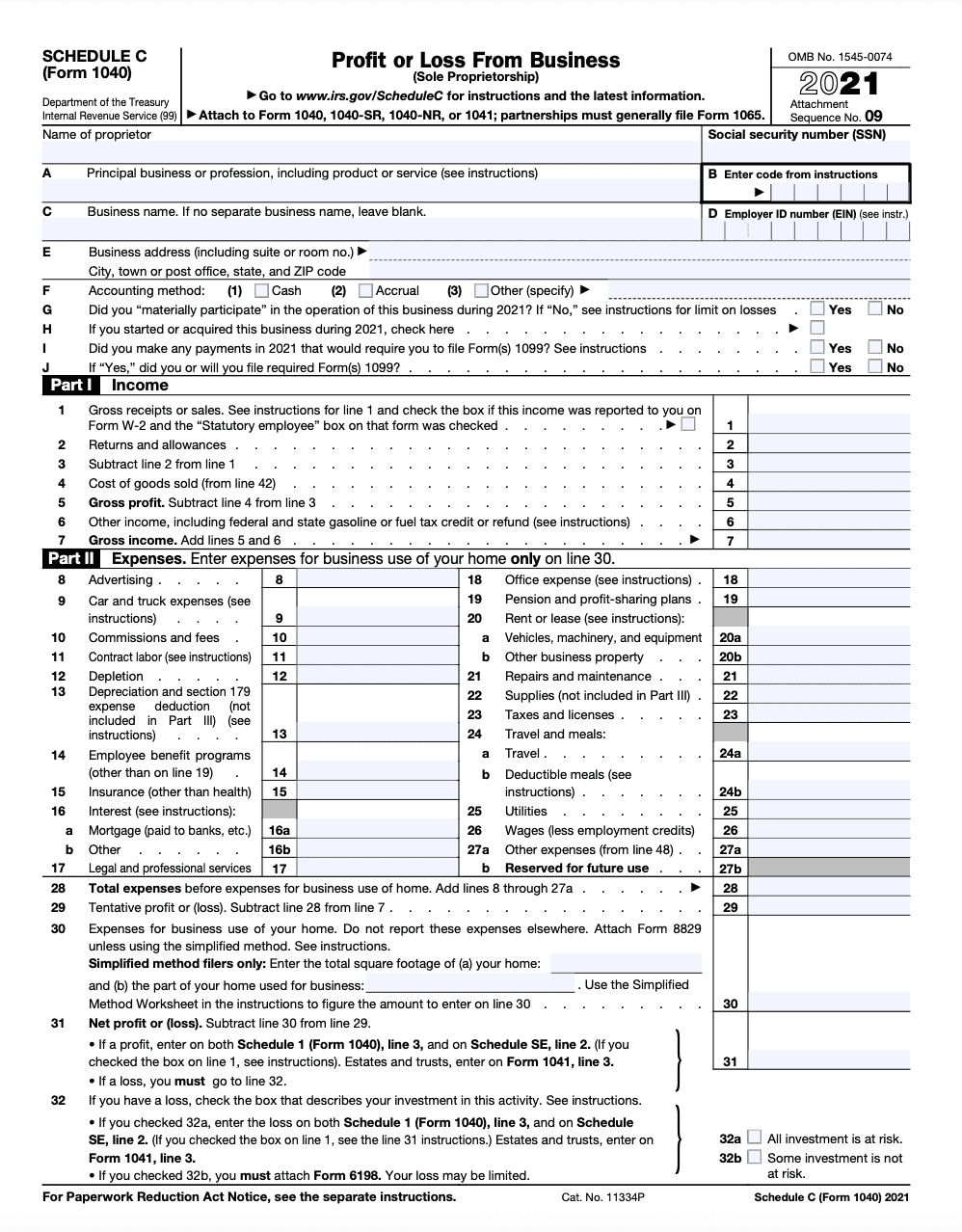 Form Schedule C | Report 1099 Income And Expenses | FlyFin
